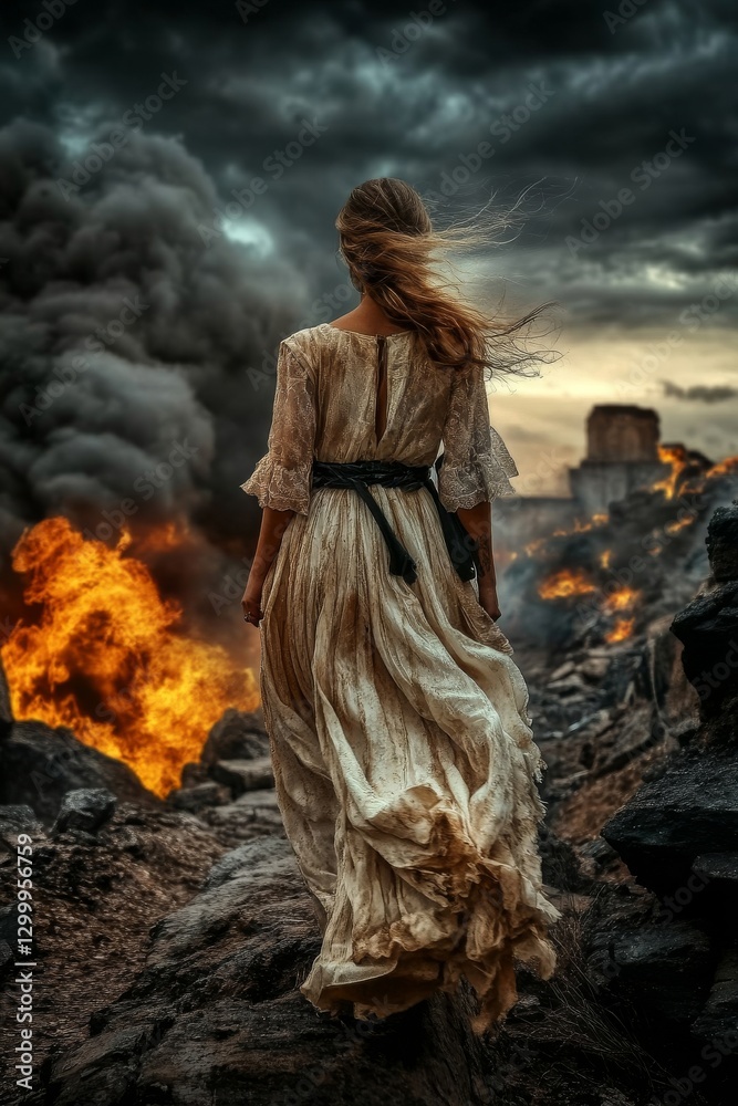 Lot's wife looked back and became a pillar of salt. Bible story. Stock ...