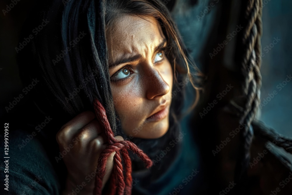 Rahab place a red cord out of her window, Bible story. Stock Photo ...