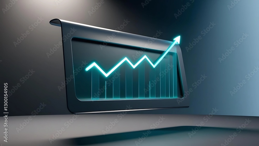 Glowing line graph inside a sleek digital dashboard floating in mid-air ...