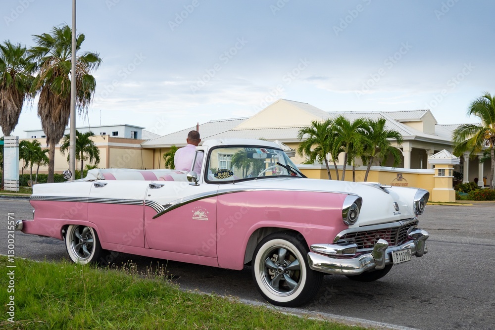 Ford Fairlane Convertible from 1950s, dual tone pink-white vintage ...
