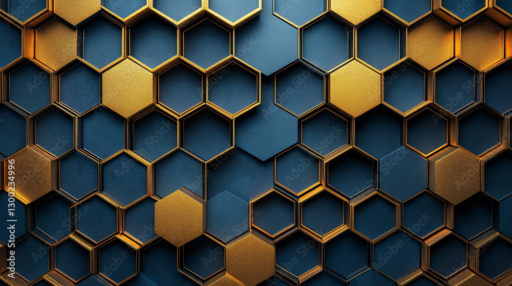 Blue and Gold Hex Grid: An Intricate Pattern of Honeycomb Shapes with a ...