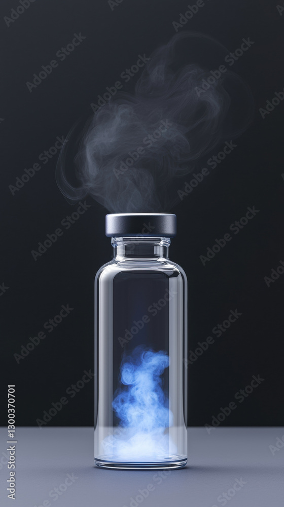 Fentanyl Painkiller Synthetic Opioid Crisis. A glass bottle emits blue ...
