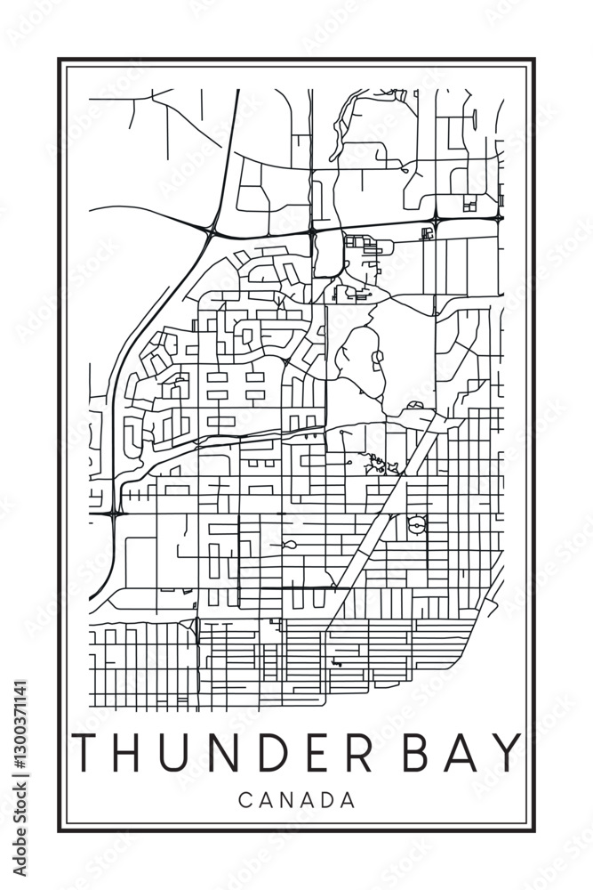 Printable downtown road map poster of the Canadian city of THUNDER BAY ...