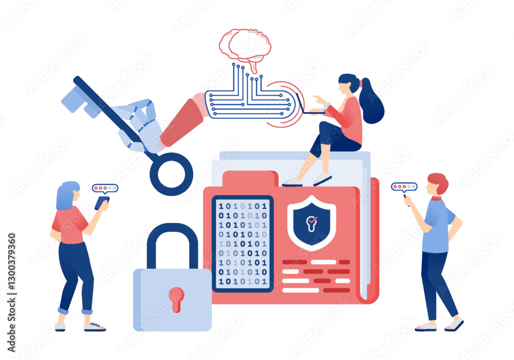 Artificial Intelligence Illustration with Robot Hand Holding Key for Secure Data Access and ...