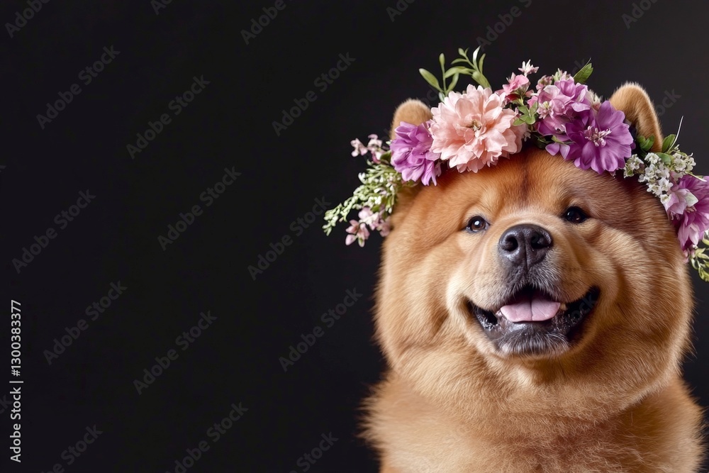 Cute adult dog maltese wearing savage flower crown on its head - symbol ...