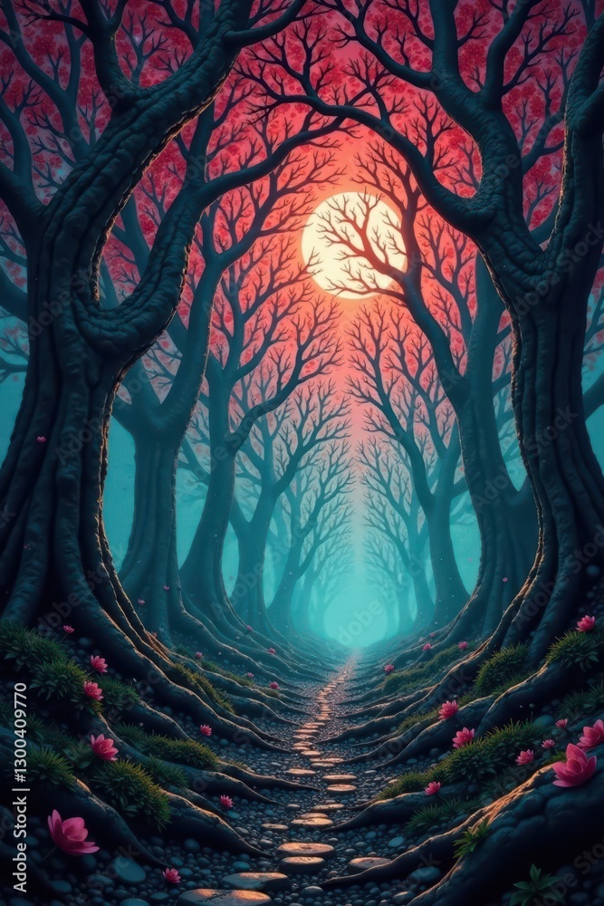 Ancient, skeletal trees reach for an unseen horror , nightmare, bones ...