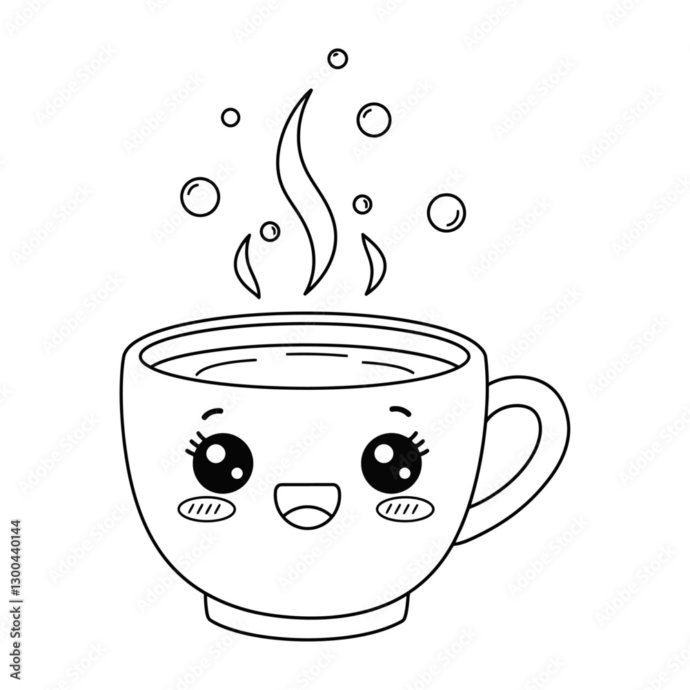 Cute kawaii coffee cup coloring page design for kids. Stock Vector ...