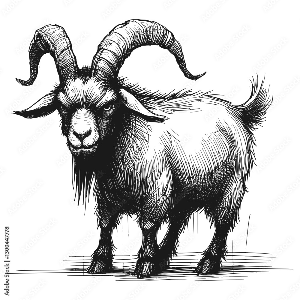 Goat angry line art drawing ink sketch vector hand drawn illustration ...