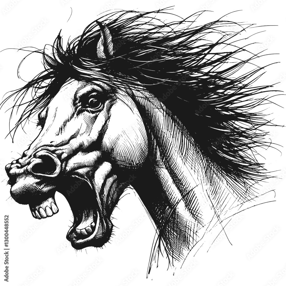 Horse angry line art drawing ink sketch vector hand drawn illustration ...