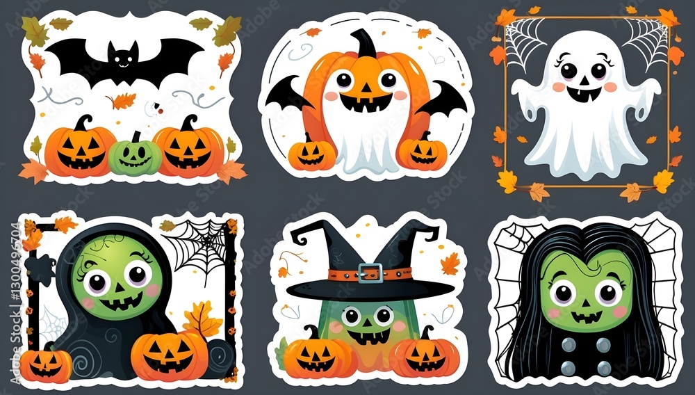 Halloween monster printable stickers clipart illustration set Stock ...