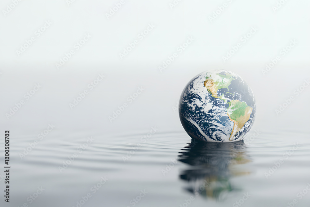 Planet Earth in water, reflecting climate change and rising sea levels ...