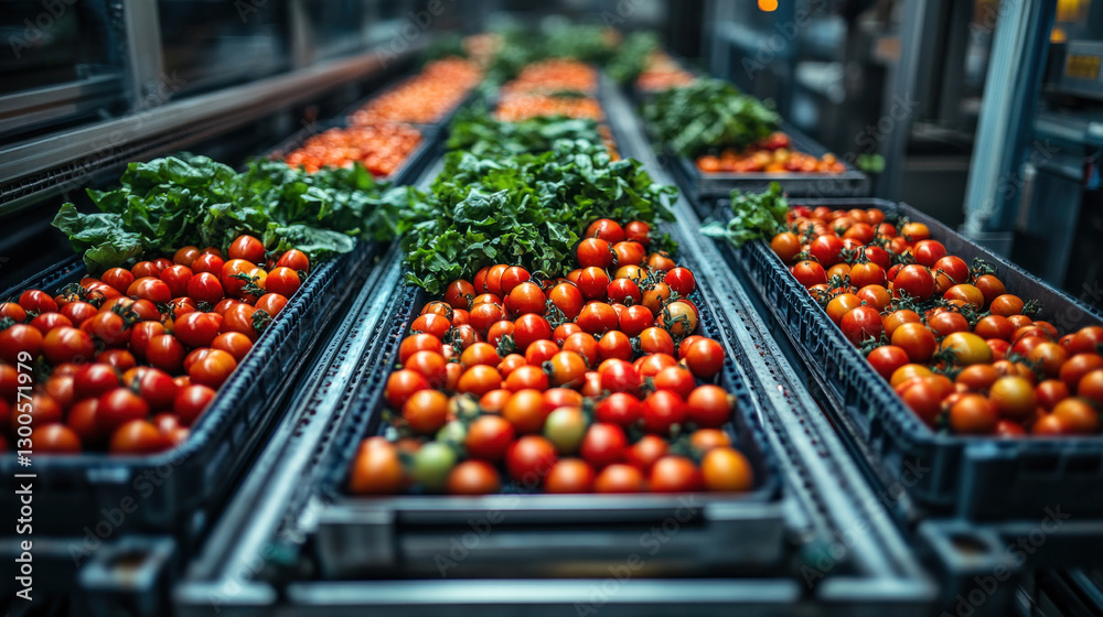 Food processing plant top view, large-scale automated ingredient ...