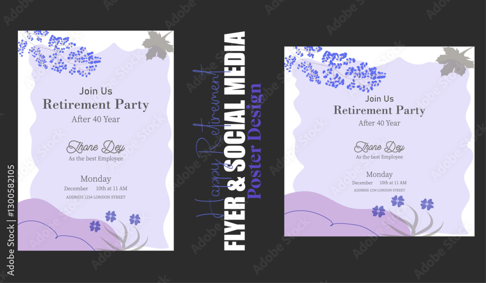 Set of Happy retirement party invitation flyer design template ...