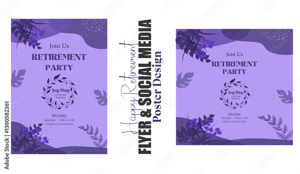 Set of Happy retirement party invitation flyer design template ...
