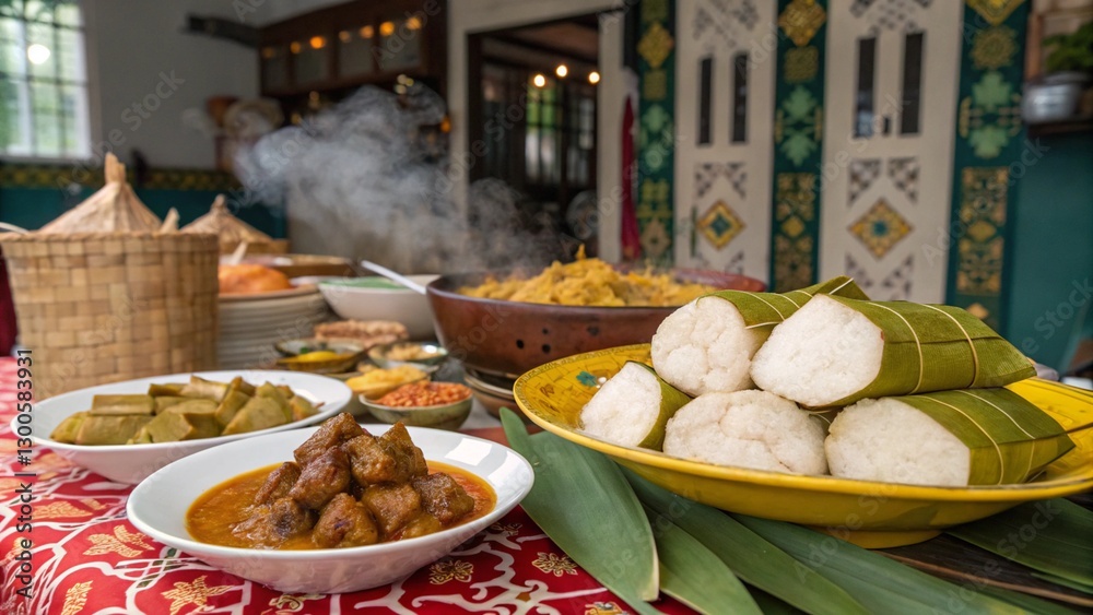 Malaysian local traditional food, lemang, ketupat, ketupat palas and ...