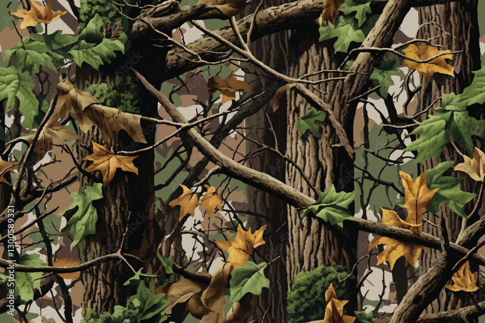 Camouflage seamless pattern. Hunting camouflage background. Vector tree ...