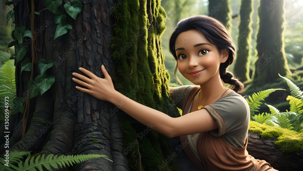 Environment and nature care people concept activity. One woman hugging ...