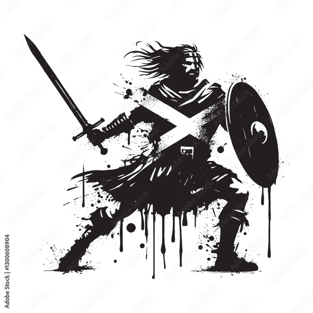 Gritty Scottish Warrior Stencil with Dripping Spray Paint Effect Stock ...