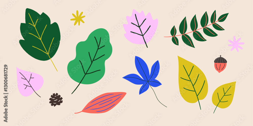 Seasonal leaves in various shapes and colors Stock Vector | Adobe Stock