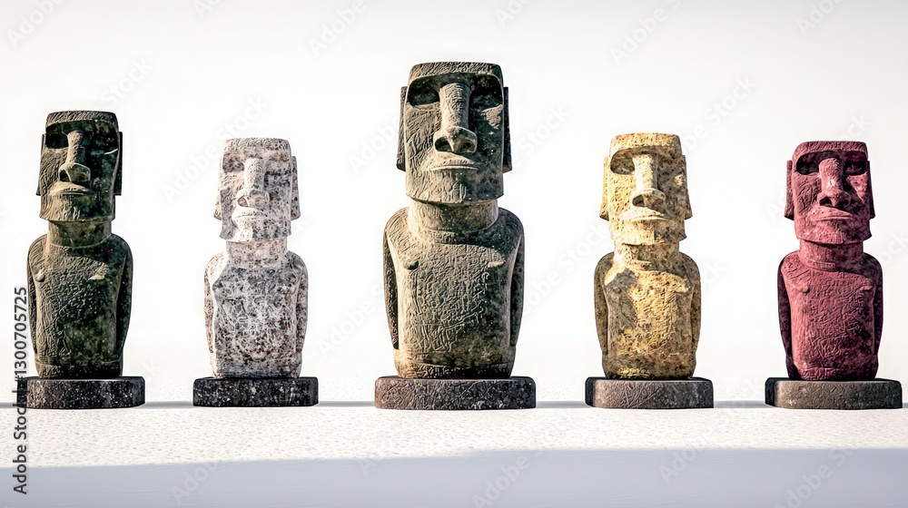 Colorful Moai Statues Easter Island Polynesian Culture 3D Render PNG ...