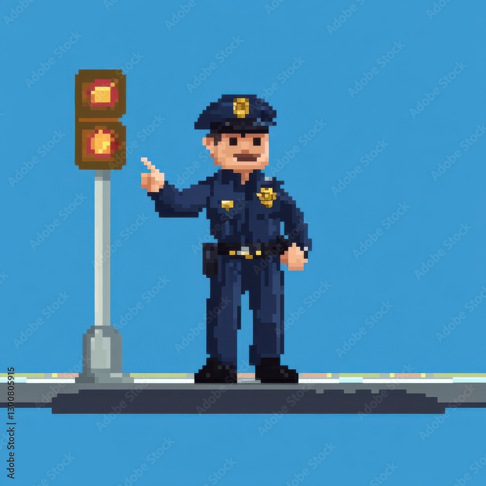 Pixel Art Police Officer Directing Traffic at a Crosswalk Stock ...