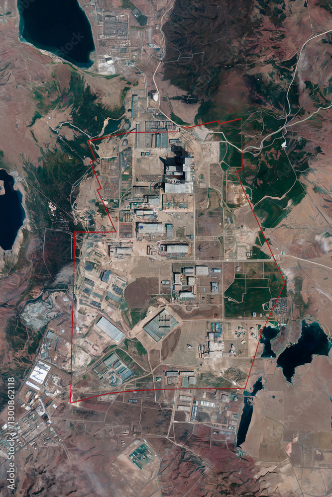 Satellite view of industrial complex highlighting extensive layout and ...