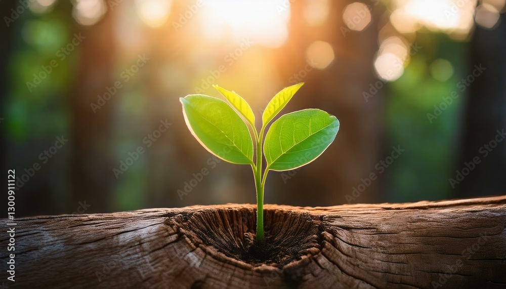 new life growth future concept a strong seedling growing in the old ...