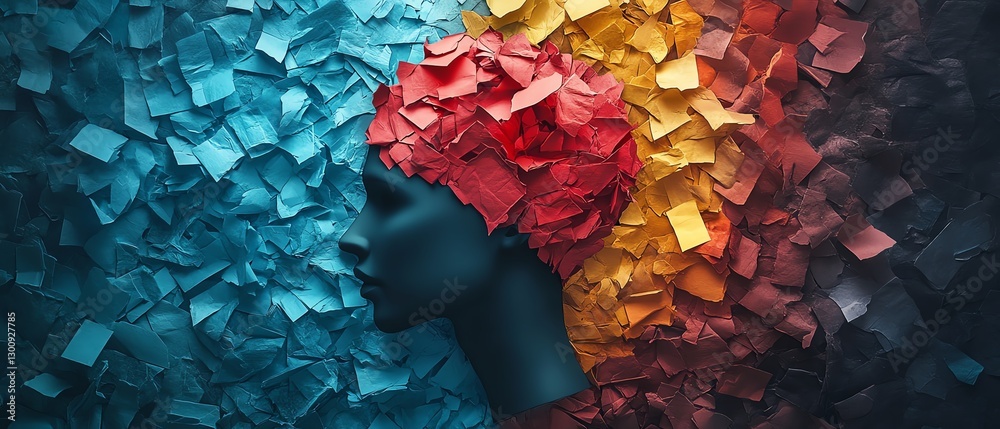 Mental health concept, various emotions and mind, silhouette of head ...