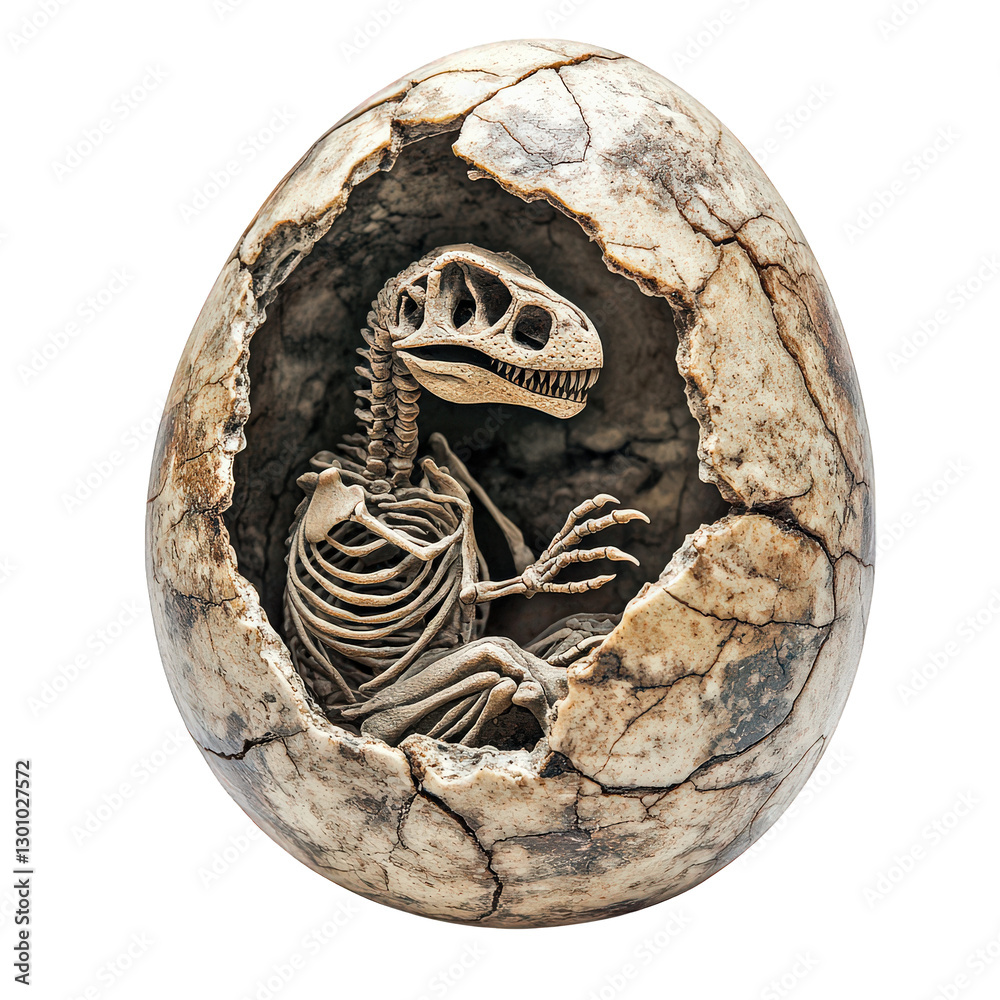 Fossilized dinosaur egg with tiny skeleton inside, showcasing intricate ...