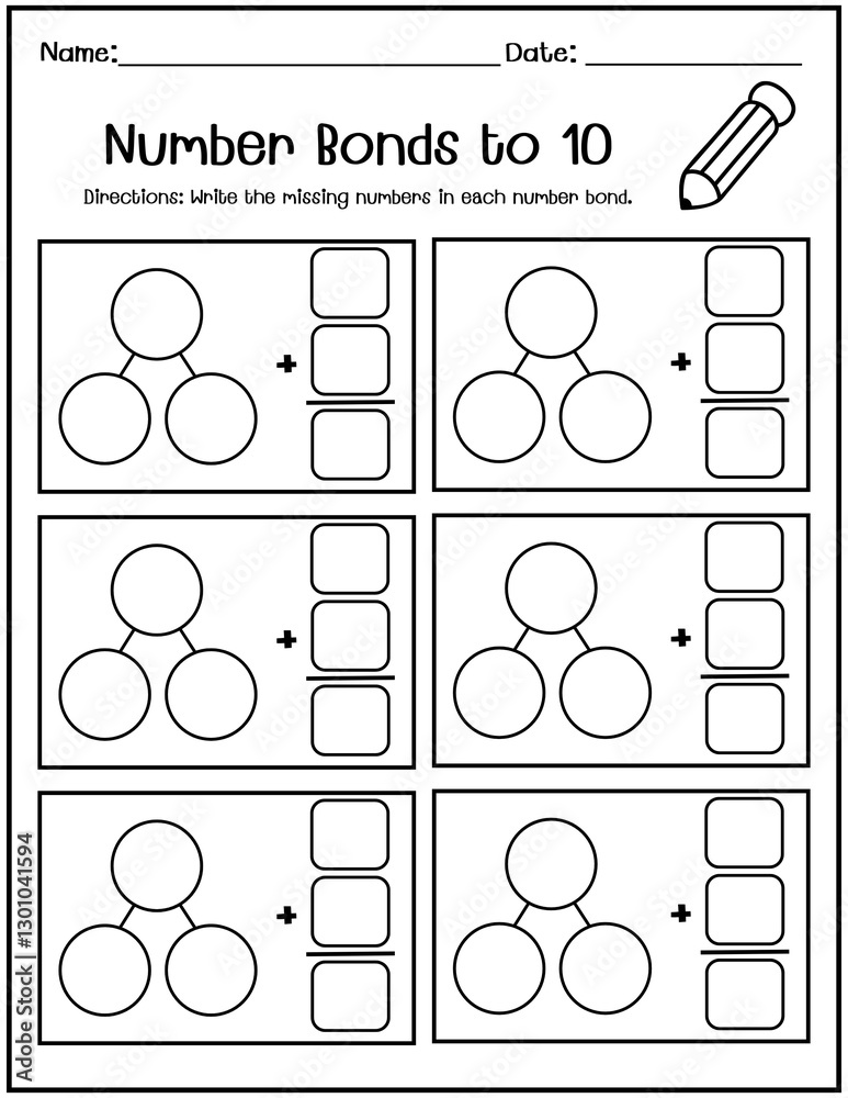 Engaging Number Bonds to 10 Worksheet Template for Early Math Practice ...