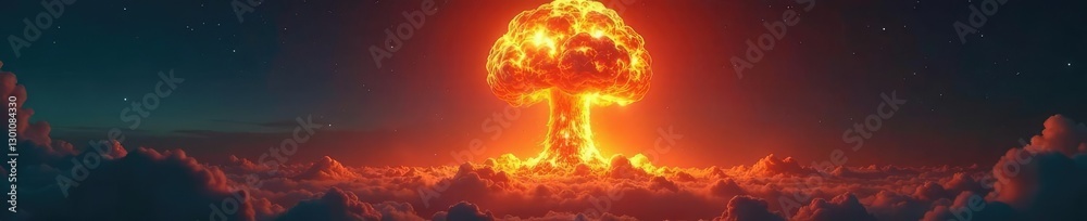 Devastating mushroom cloud rises from nuclear explosion, mushroom cloud, nuclear warhead, atomic ...
