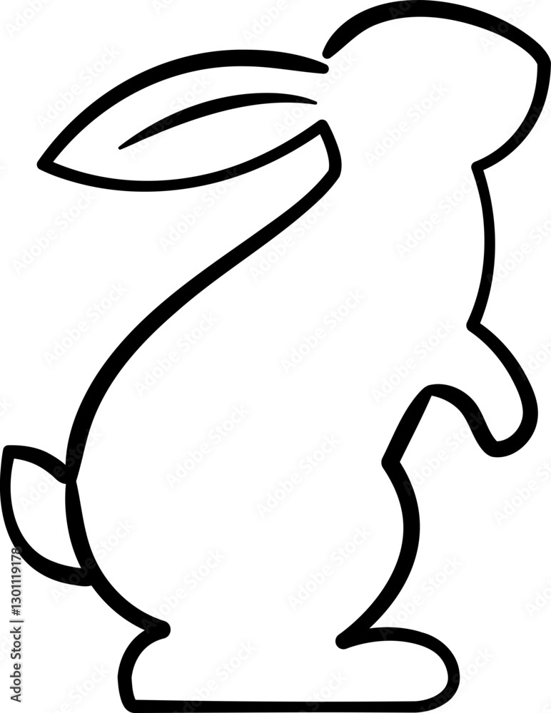 Simple rabbit brush line drawing flat Vector illustration isolated ...