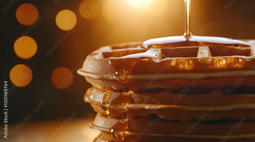 Syrup Dripping Down the Side of a Mouth watering Stack of Fluffy Golden ...