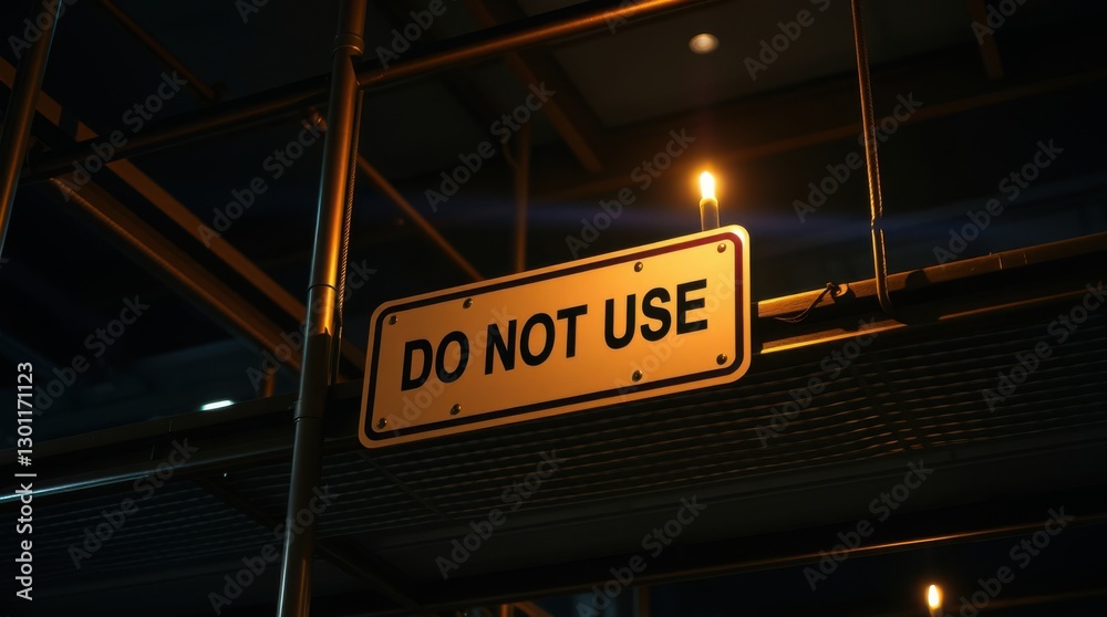Do Not Use sign with gold trim mounted to a metal frame with lights. An ...