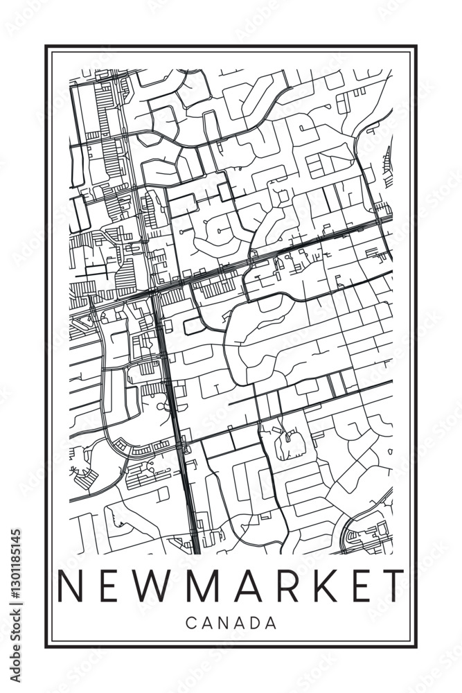 Printable downtown road map poster of the Canadian city of NEWMARKET on ...