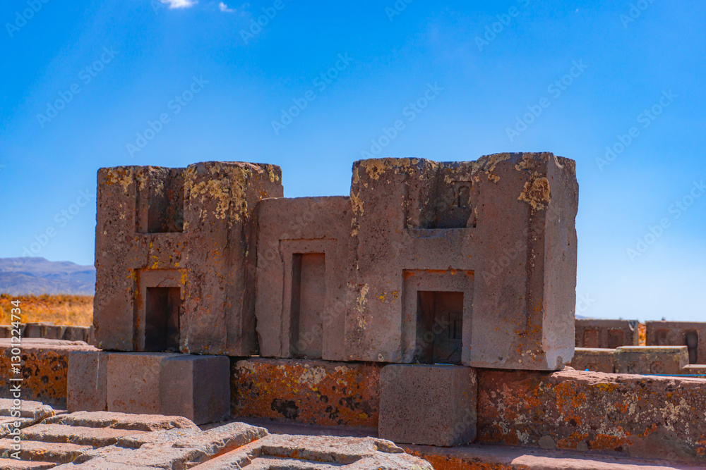 Aerial View of Puma Punku Archaeological Site in Tiwanaku Bolivia ...