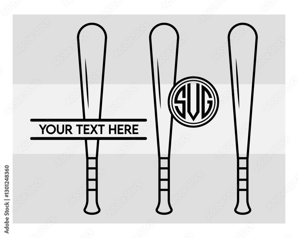 Baseball Bat Monogram, Baseball Bat Silhouette, Sports Svg, Baseball ...