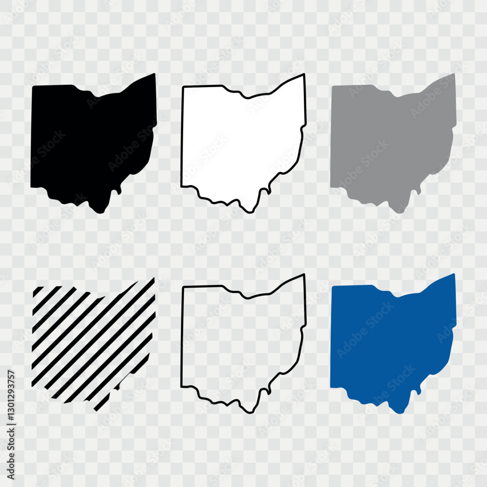 Ohio US state blank map vector solid black color and outline isolated ...
