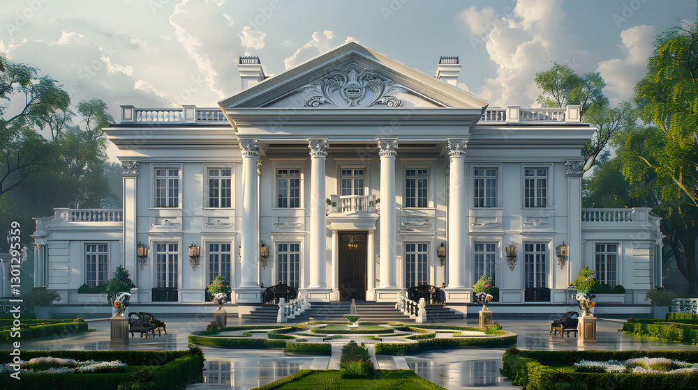 Classic colonial-style mansion with white columns, a grand front porch ...