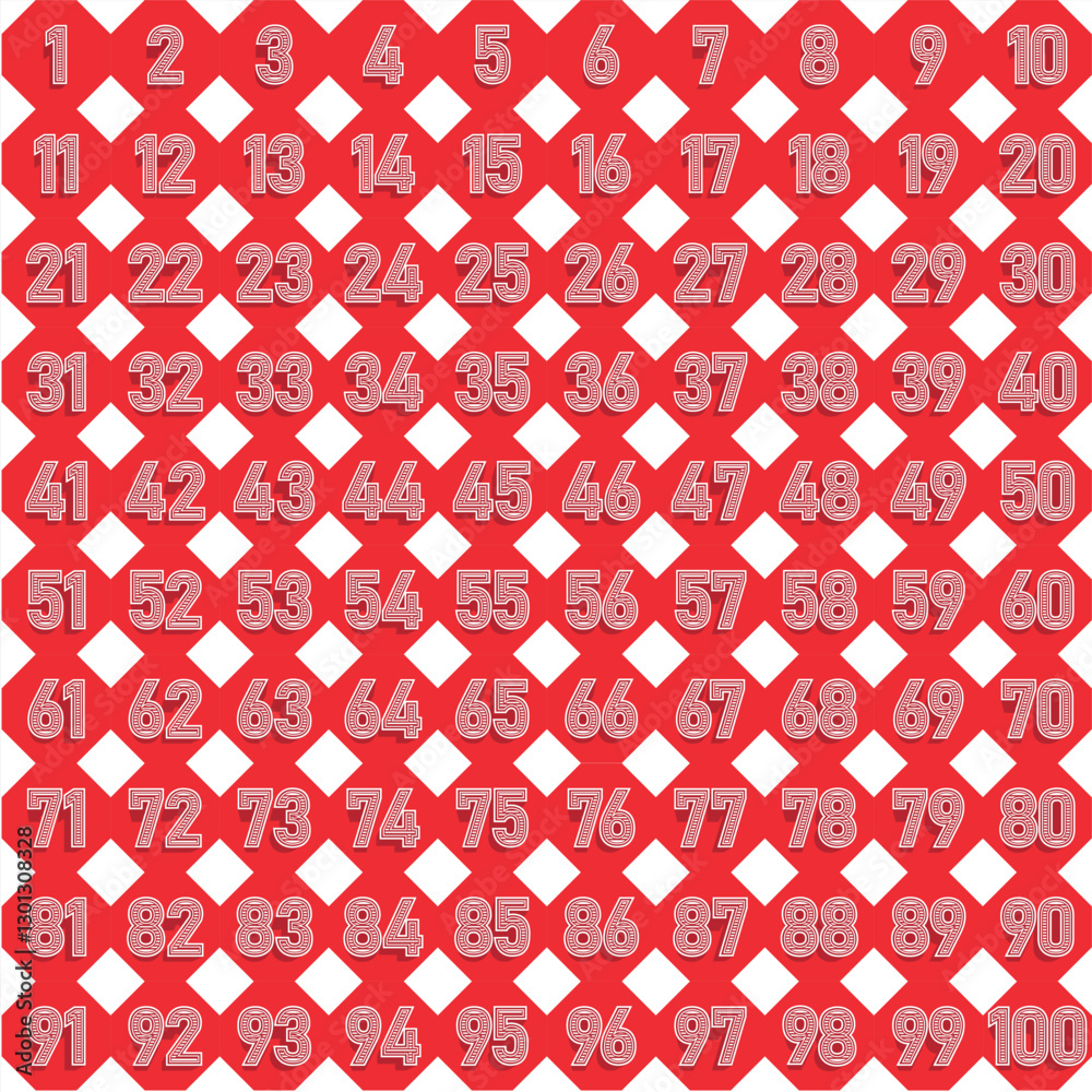 Chart numbers, shiny circle shadow effect 1 to 100 square eight red ...