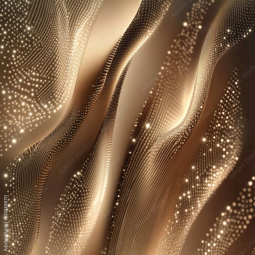 Abstract golden wave design with sparkling dots creating a mesmerizing ...