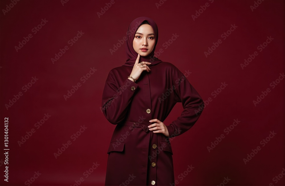 Sophisticated hijabi model in oversized fashion-forward attire, sleek ...