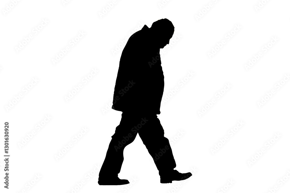 Black silhouette of an old elderly senior man who is a retired ...
