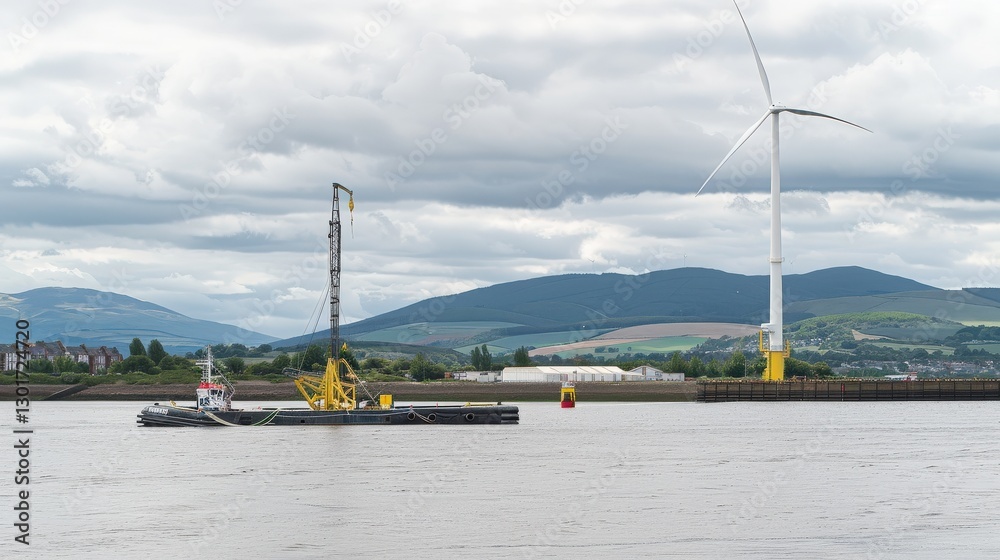 Offshore Wind Turbine Maintenance with Workers on a Boat Stock Photo ...