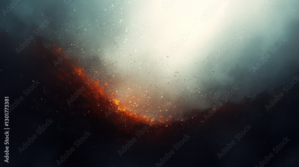 Fiery explosion, dark landscape, bright light, smoke, cinematic ...
