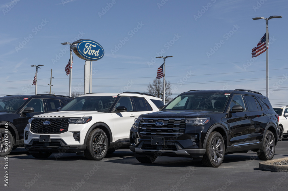 Ford Explorer display at a dealership. Ford offers the Explorer in ...