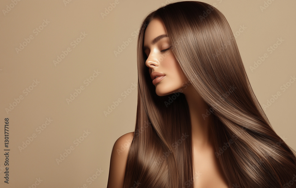 Beautiful model girl with shiny brown and straight long hair . Keratin ...