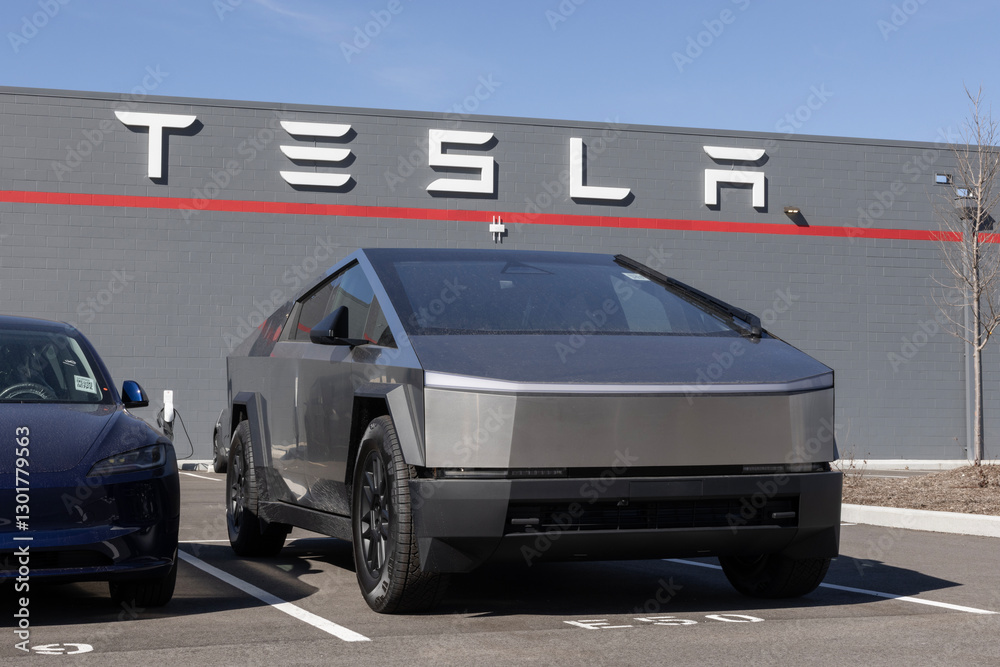 Tesla Cybertruck display at a dealership. Tesla offers the Cybertruck ...