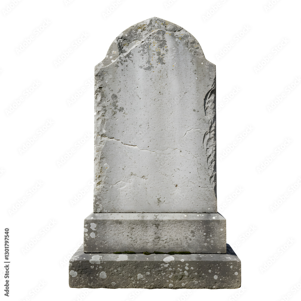 Blank tombstone standing on a white background representing remembrance ...