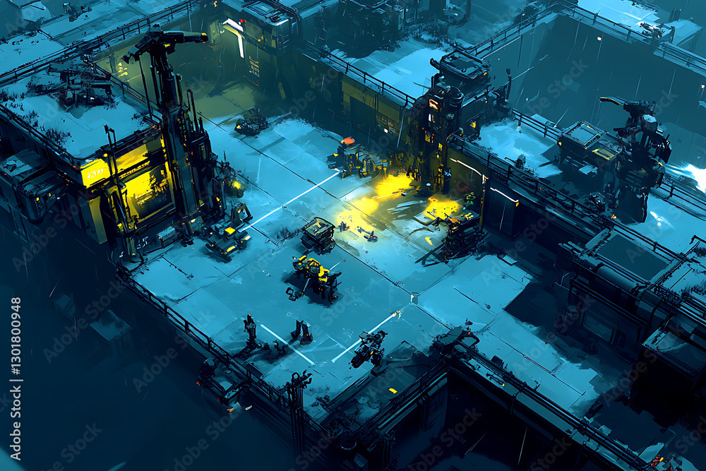 Isometric Voxel Cityscape with Geometric Structures in a Dark Blue and ...